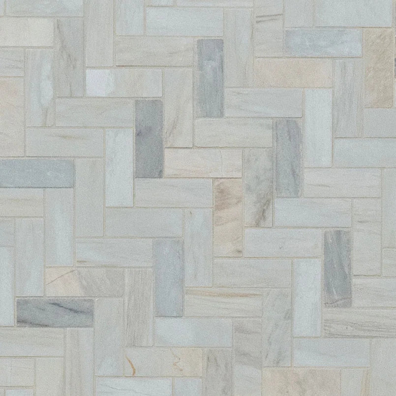 Angora Herringbone 1x3 Polished 0.38 Inch Marble Mosaic Tile — Solidshape
