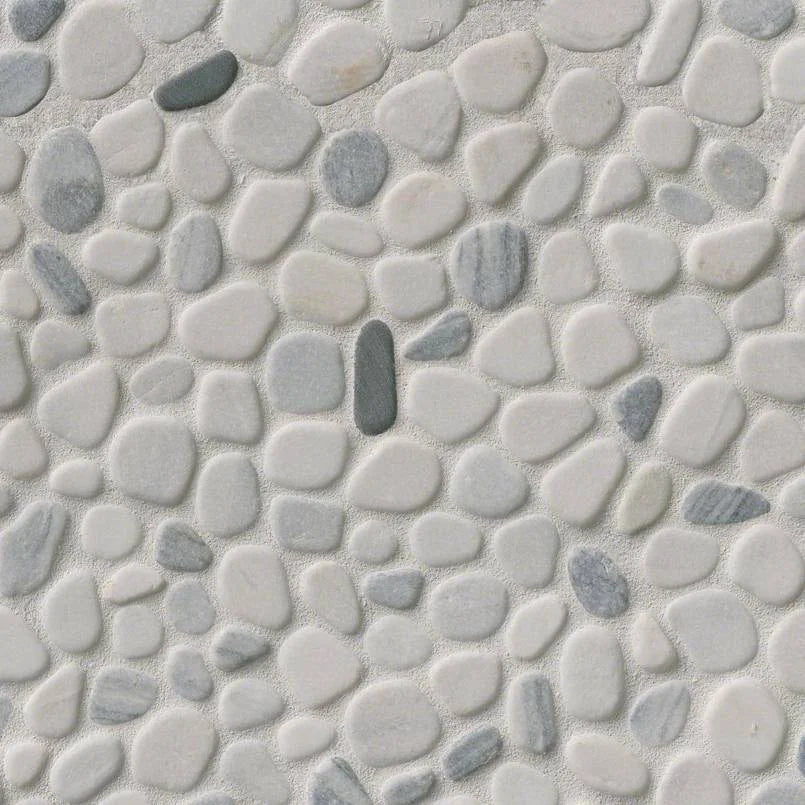 Black and White Pebbles Mesh Backed Tumbled Marble Mosaic Tile — Solidshape