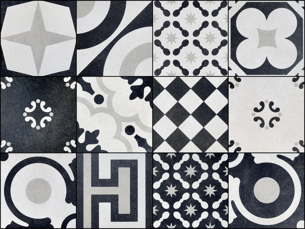 Cementine B&W Mix 8x8 Porcelain Tile — Solidshape