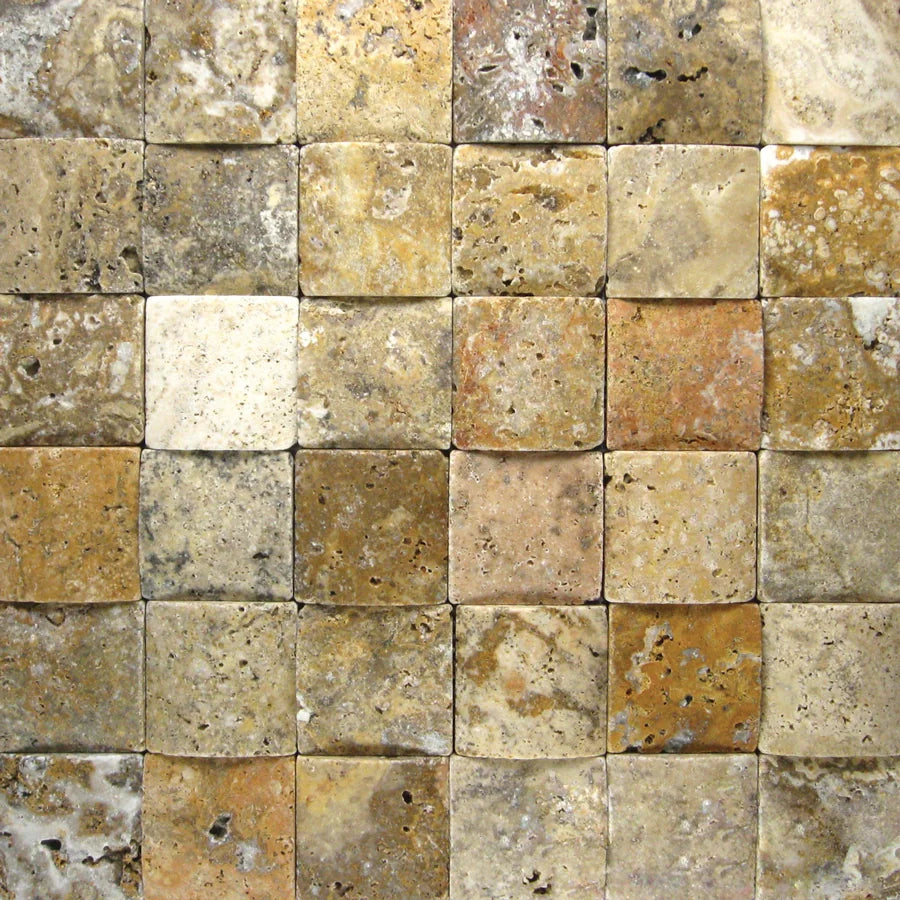 Fantastico 2x2 Tumbled 3D Travertine Mosaic Tile — Solidshape