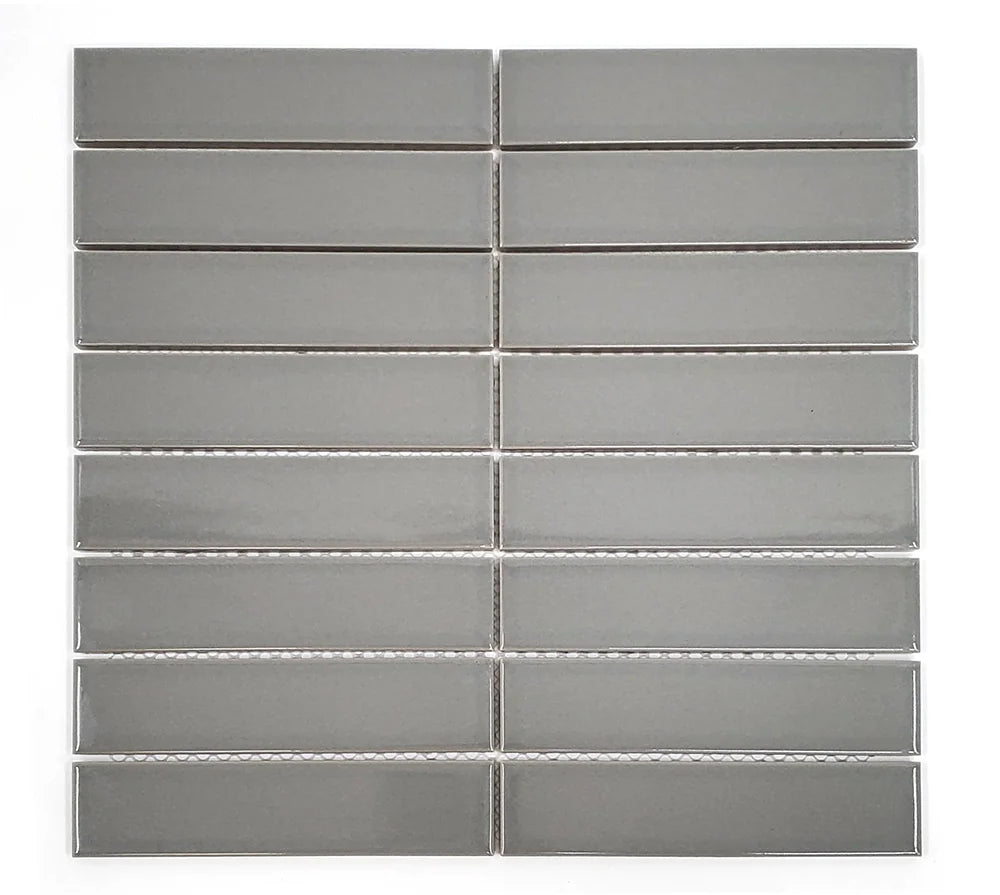 Gio Grey 1.26x5.7 Glossy Glazed Stacked Linear Porcelain Tile — Solidshape