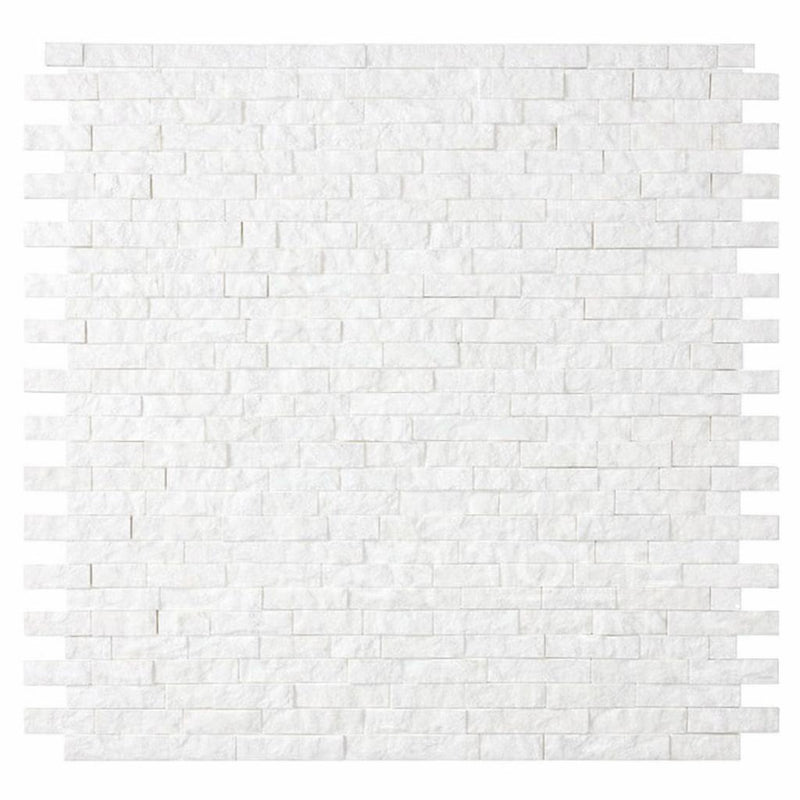 Thassos White (Greek) Marble 3/8x1 Split-faced Brick Joint Mosaic Mini ...