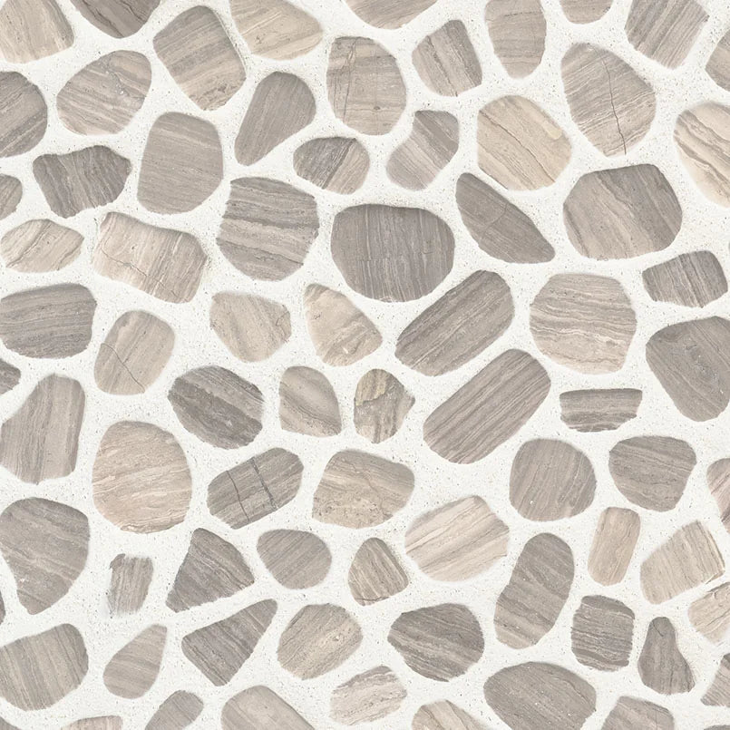 Rio Lago White Oak Pebbles Mesh Backed Pattern Tumbled Marble Mosaic T ...
