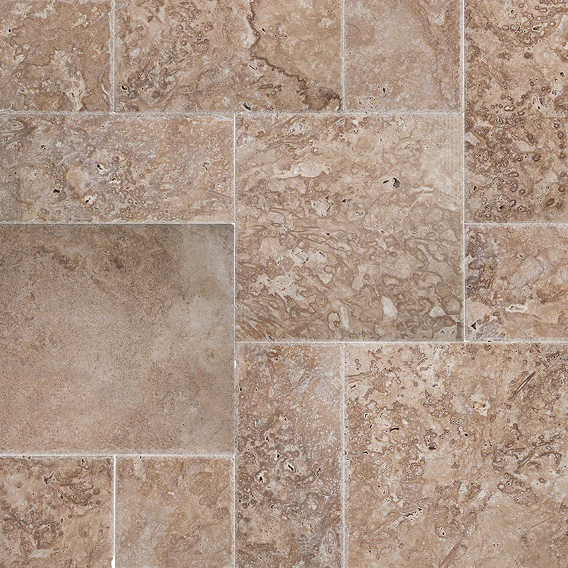 Tuscany Walnut HUFC Versailles Pattern Travertine Tile — Solidshape