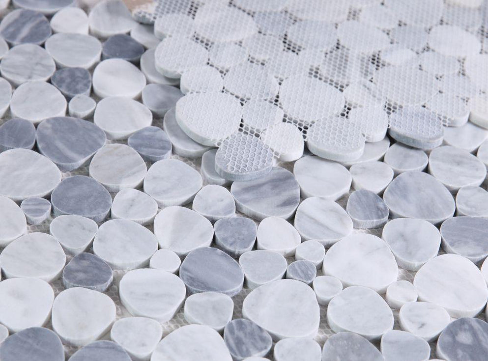 Aphrodite Mix Grey Pebble Honed Marble Mosaic — Solidshape