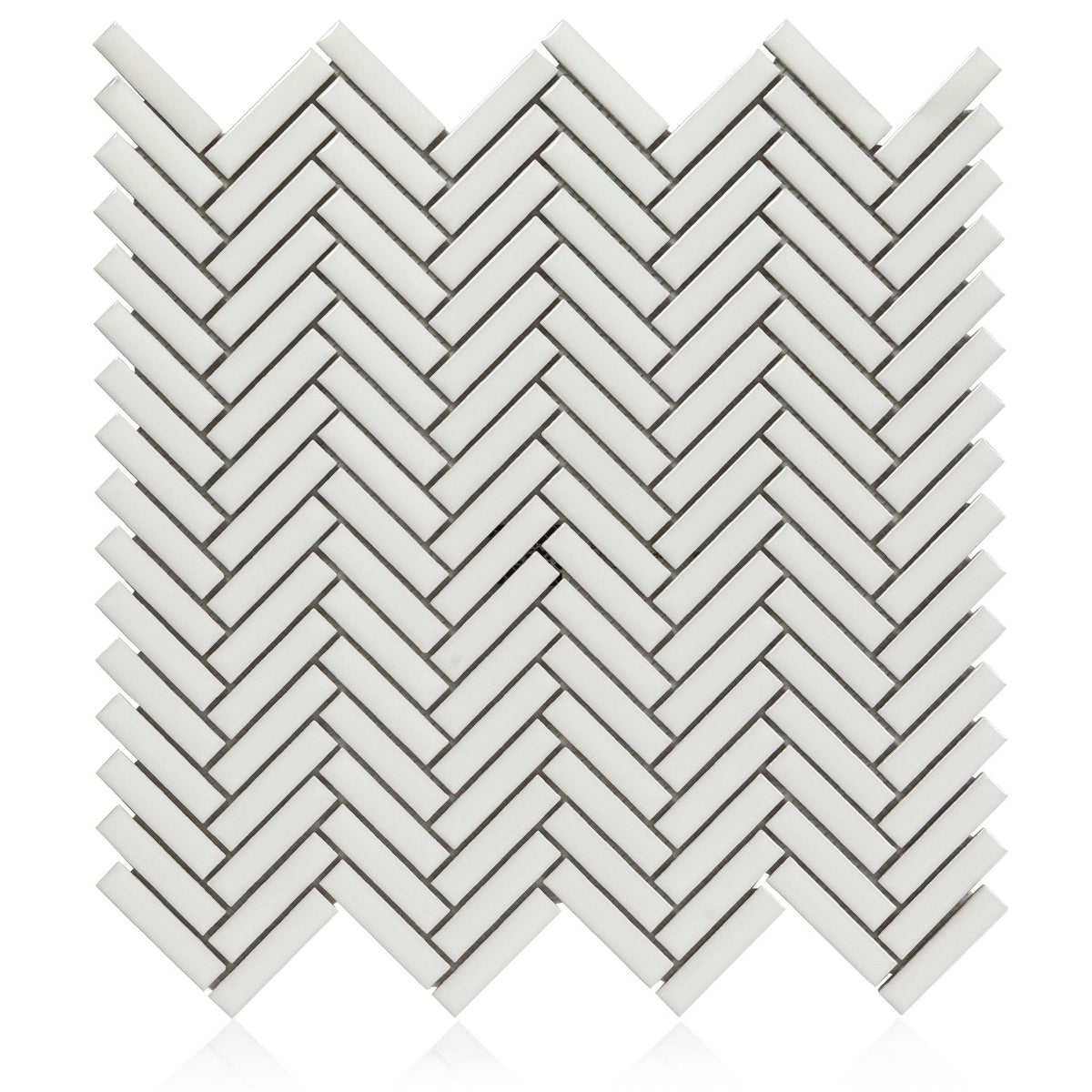 CC Mosaics Plus Porcelain Mosaic in Glossy White - Herringbone — Solidshape