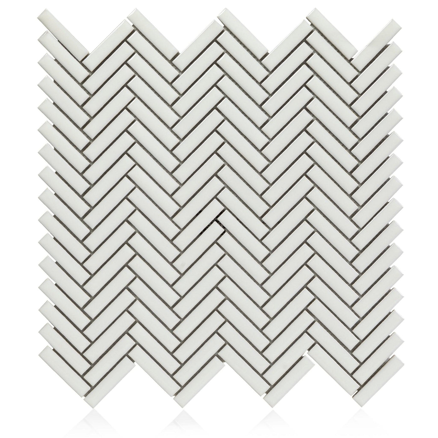CC Mosaics Plus Porcelain Mosaic in Glossy White - Herringbone