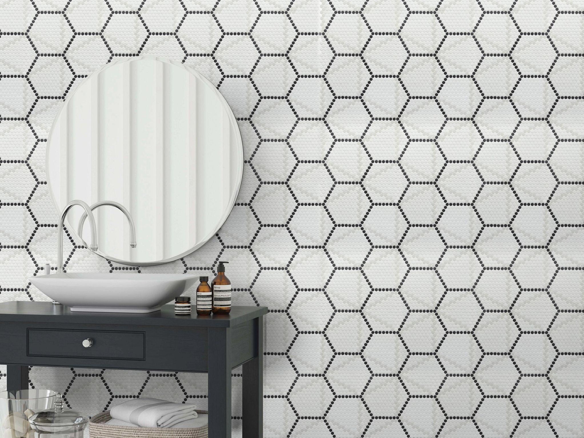 Geometro 2.0 Metro Matte Glass Mosaic in Downtown Hexagon Size