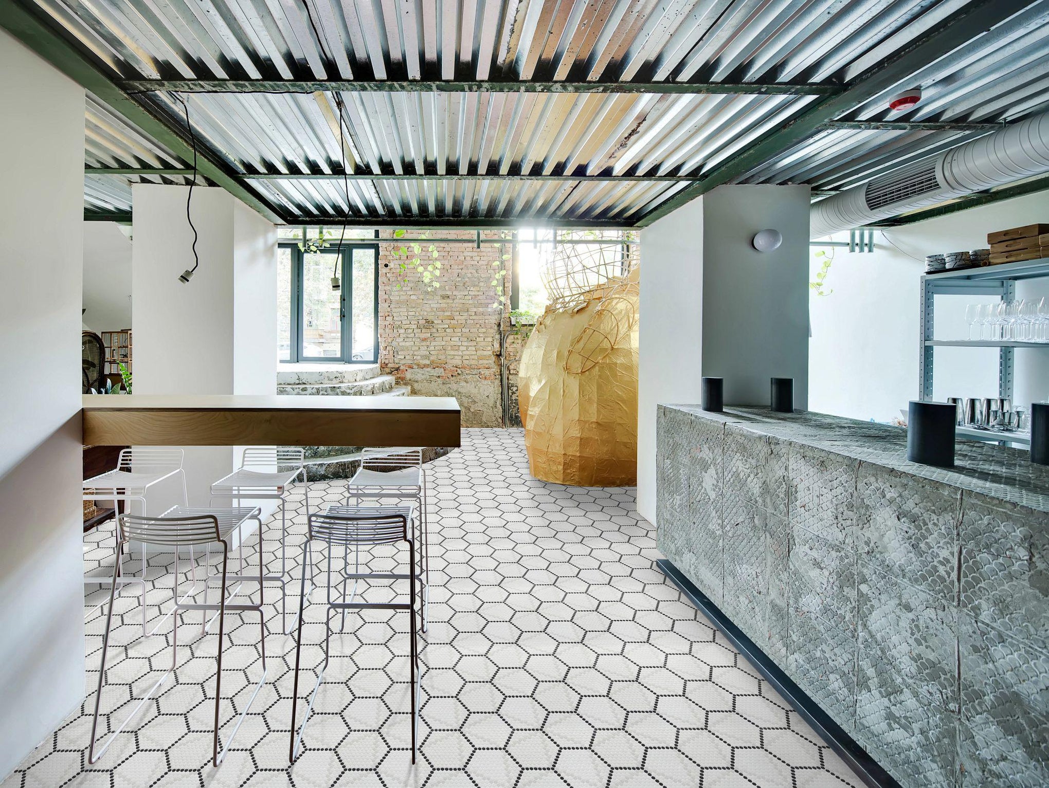 Geometro 2.0 Metro Matte Glass Mosaic in Downtown Hexagon Size