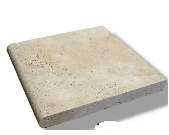 Ivory Beige Travertine Coping 12x12 Unfilled, Honed Bullnose 2 inch