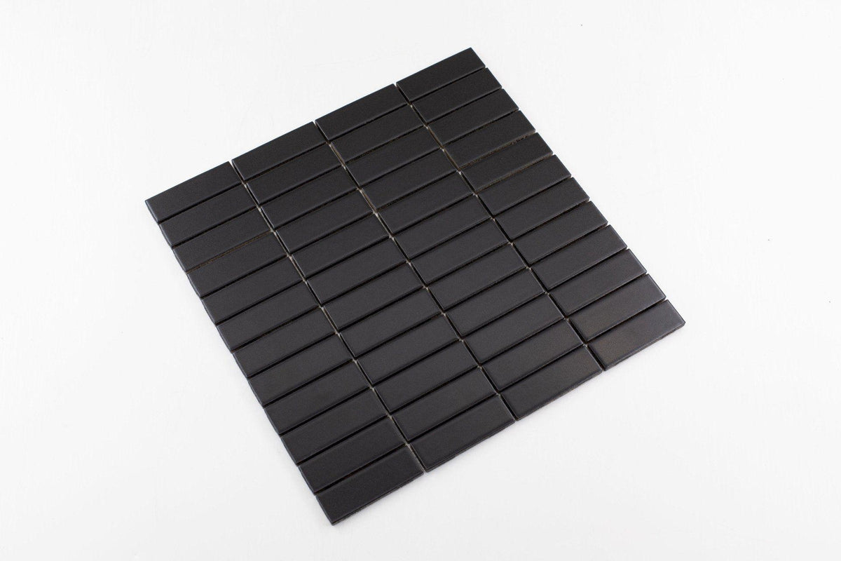 Mosaic Porcelain Tile in Matte Black - 1x3 Grid Stacked