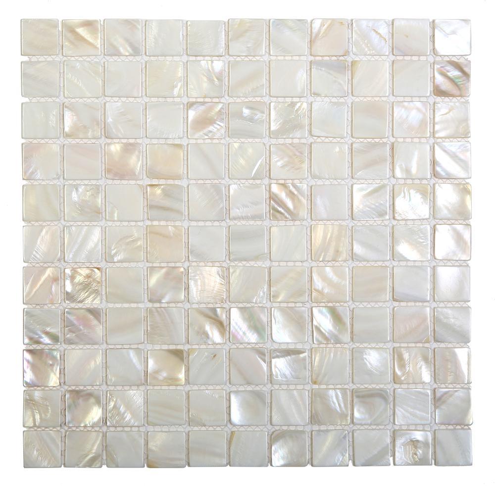 Shell Oyster 1x1 Square Natural, Glossy Mosaic